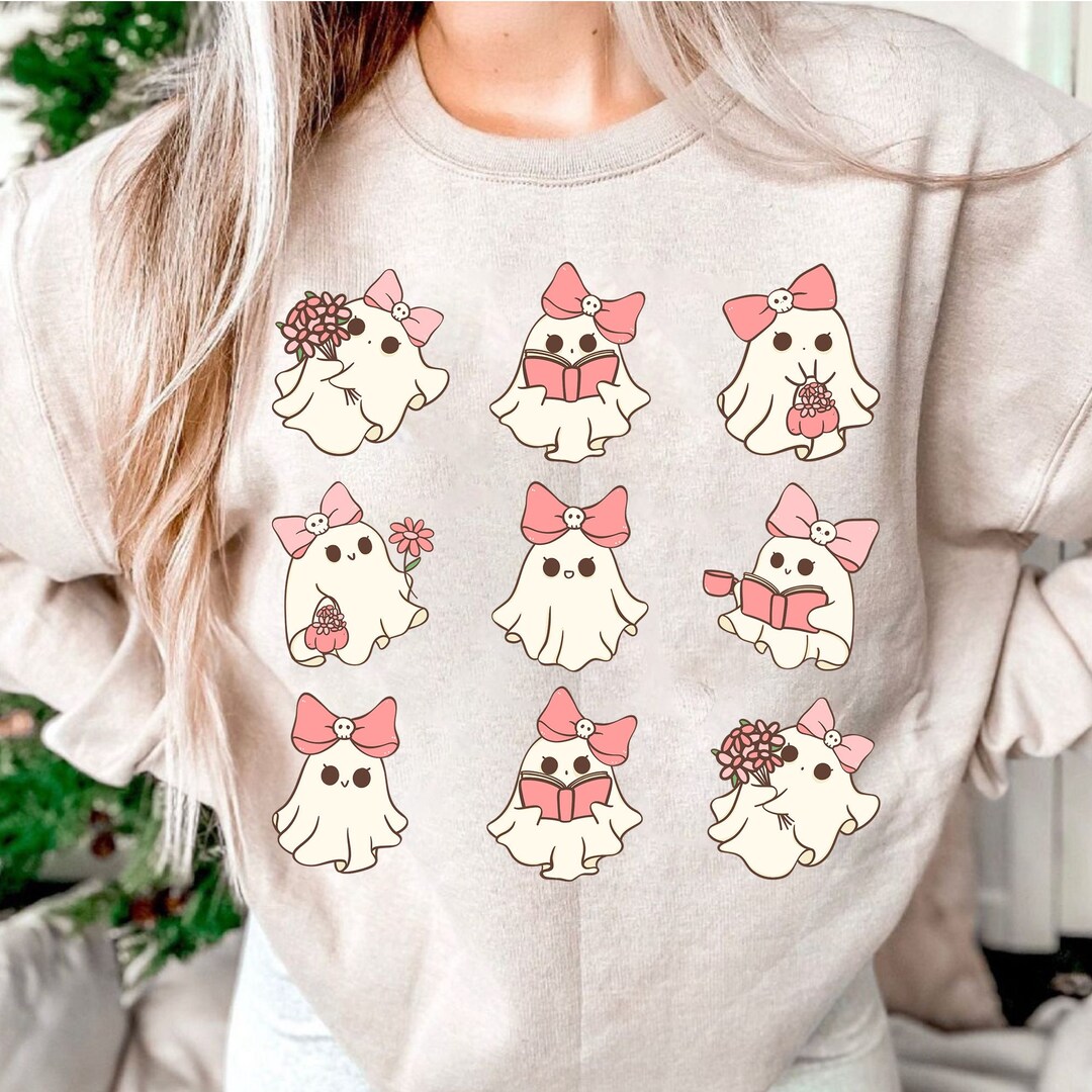 Pink Ghost Png Ghost Collage Svg PNG, Halloween Png Cute Pink Reading ...