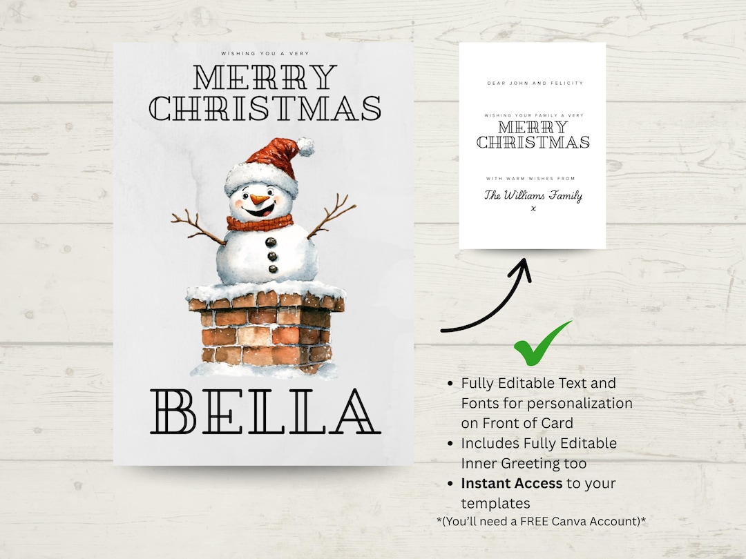 Snowman Christmas Card Canva Template – Printable Holiday Card (digital ...