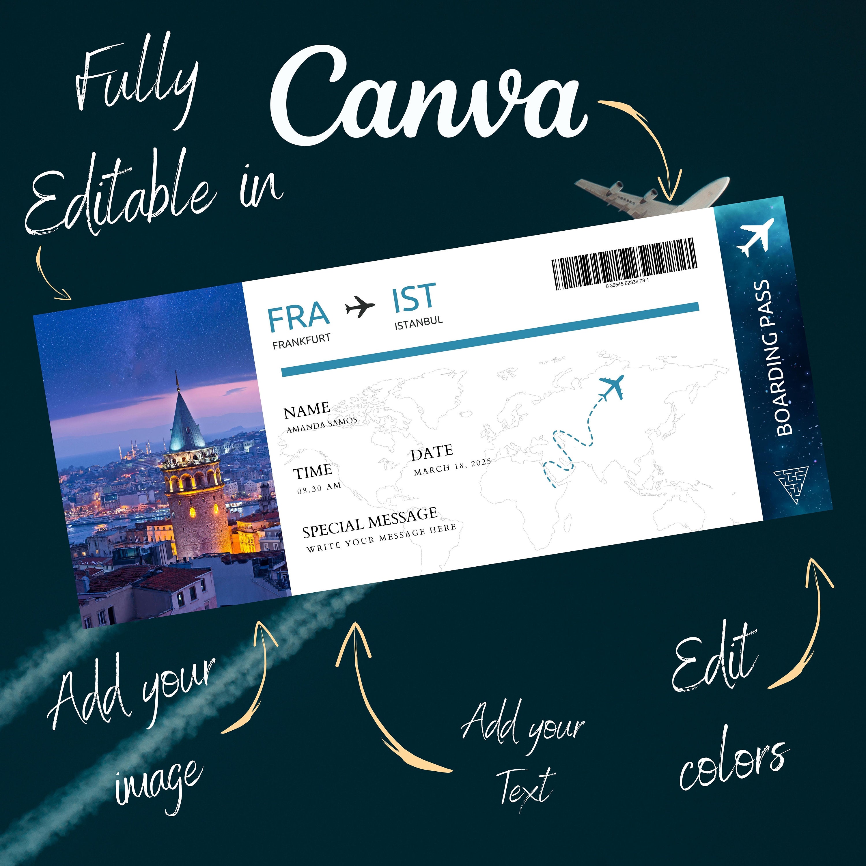 Editable Boarding Pass Ticket Template Surprise Airline T Etsy