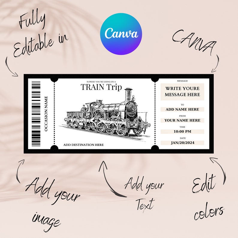 Zugticket-Gutschein EDITIERBAR - Etsy.de