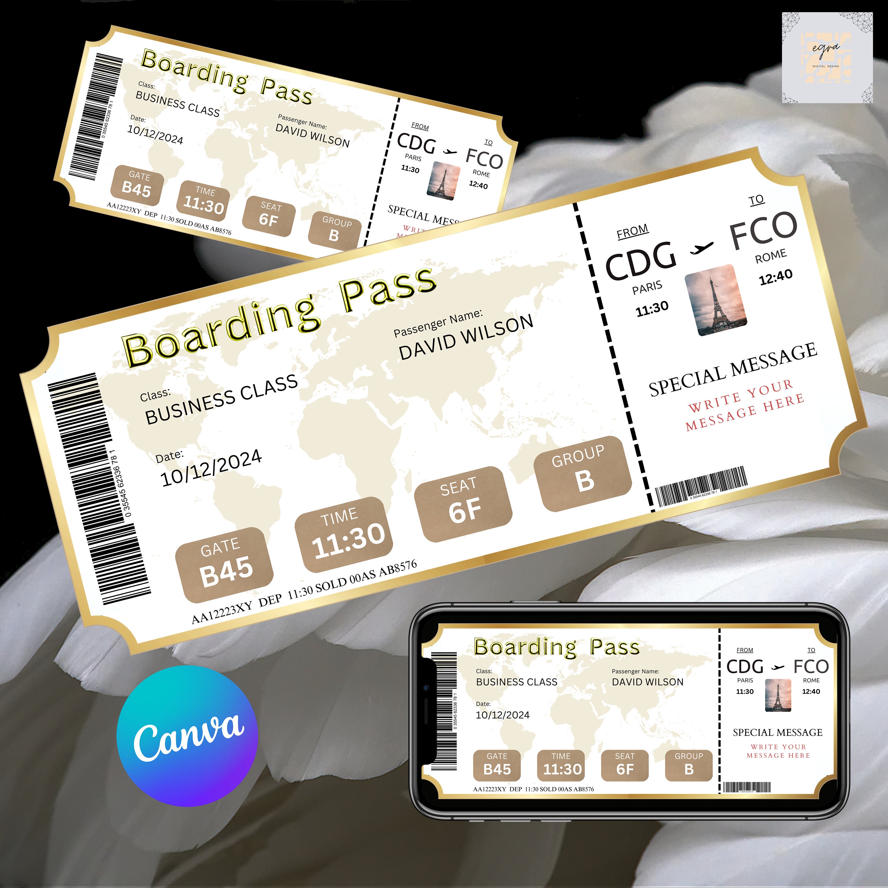 Editable Boarding Pass Template Customizable Plane - Etsy