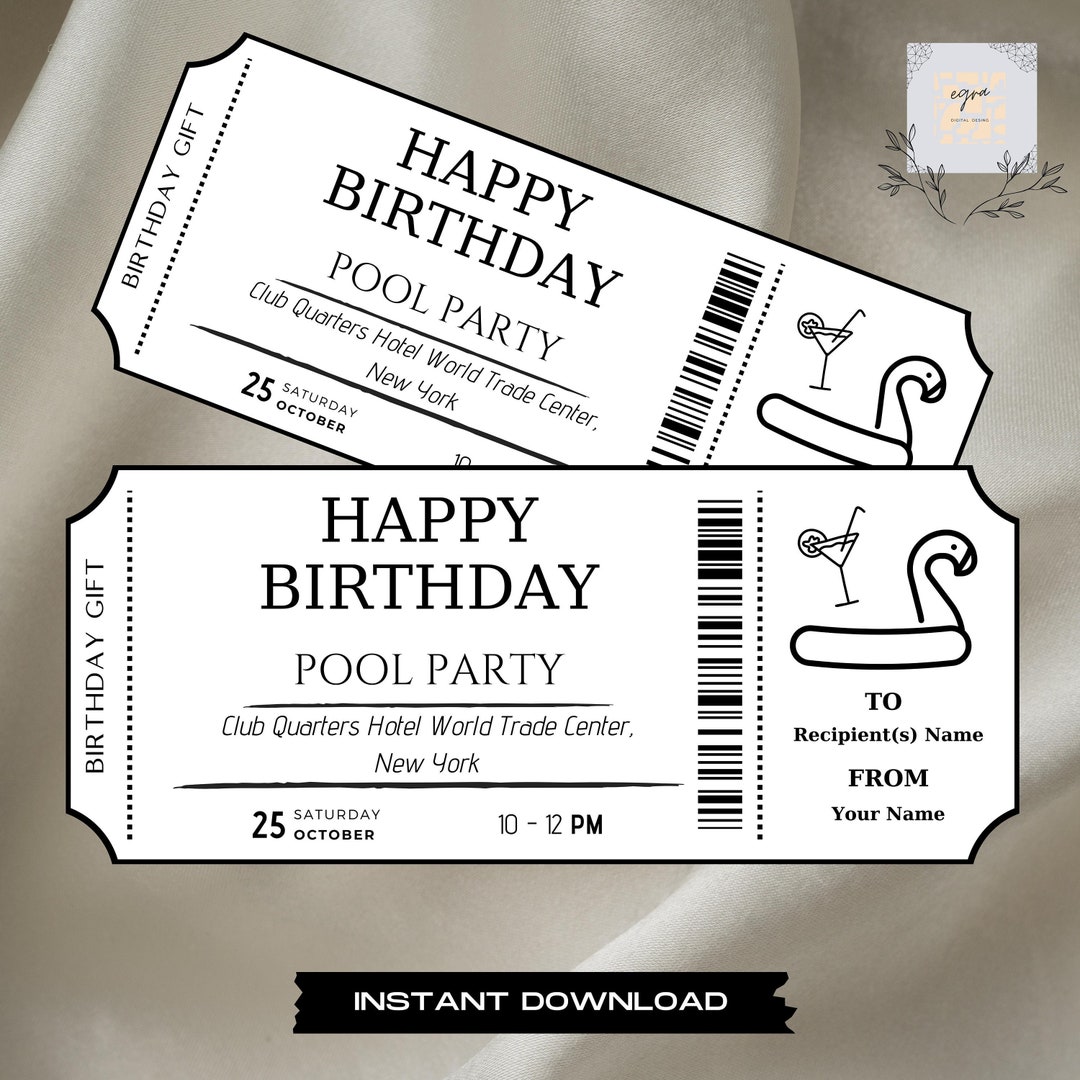 Editable Birthday Invitation Ticket Pool Birthday Invitation - Etsy