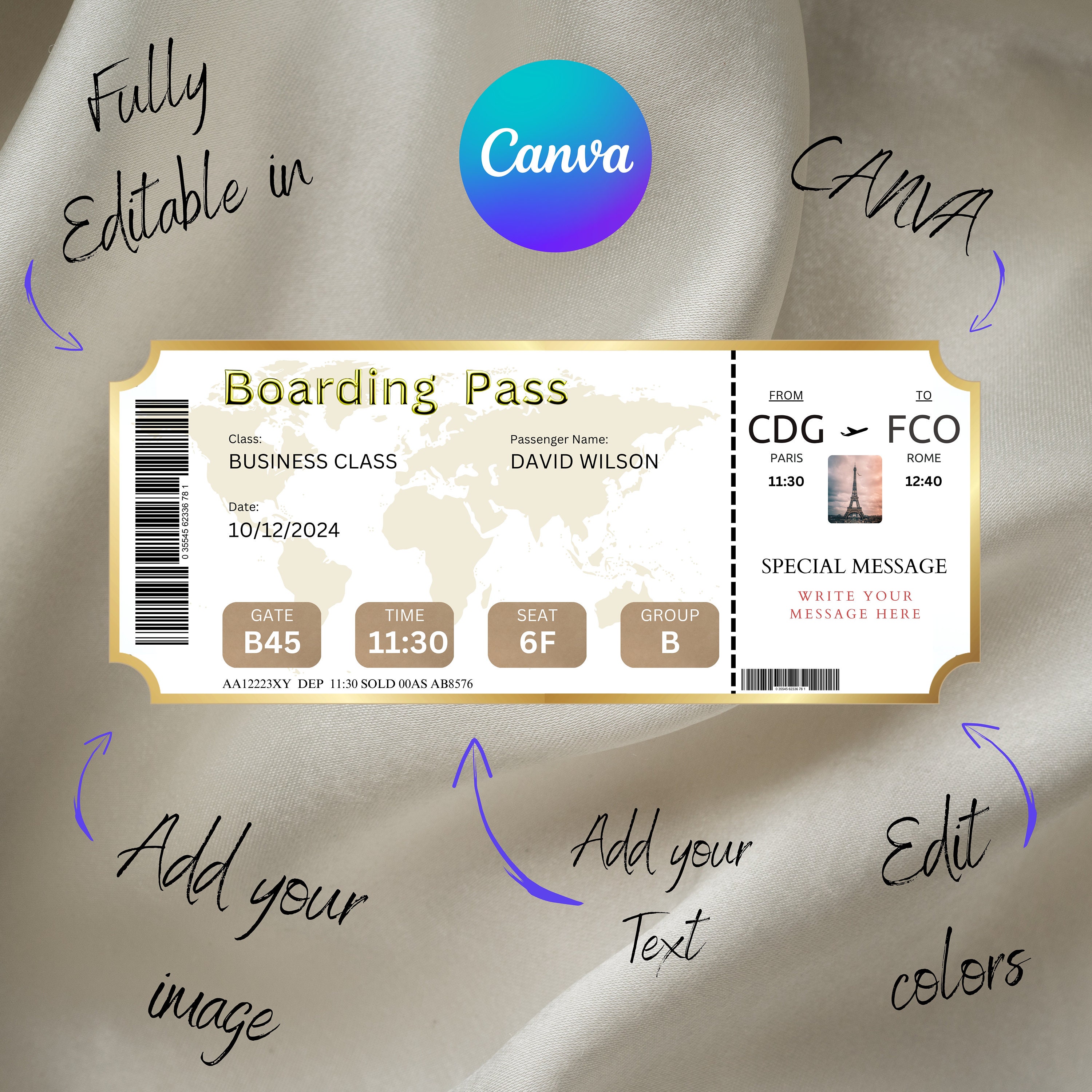 Editable Boarding Pass Template Customizable Plane - Etsy