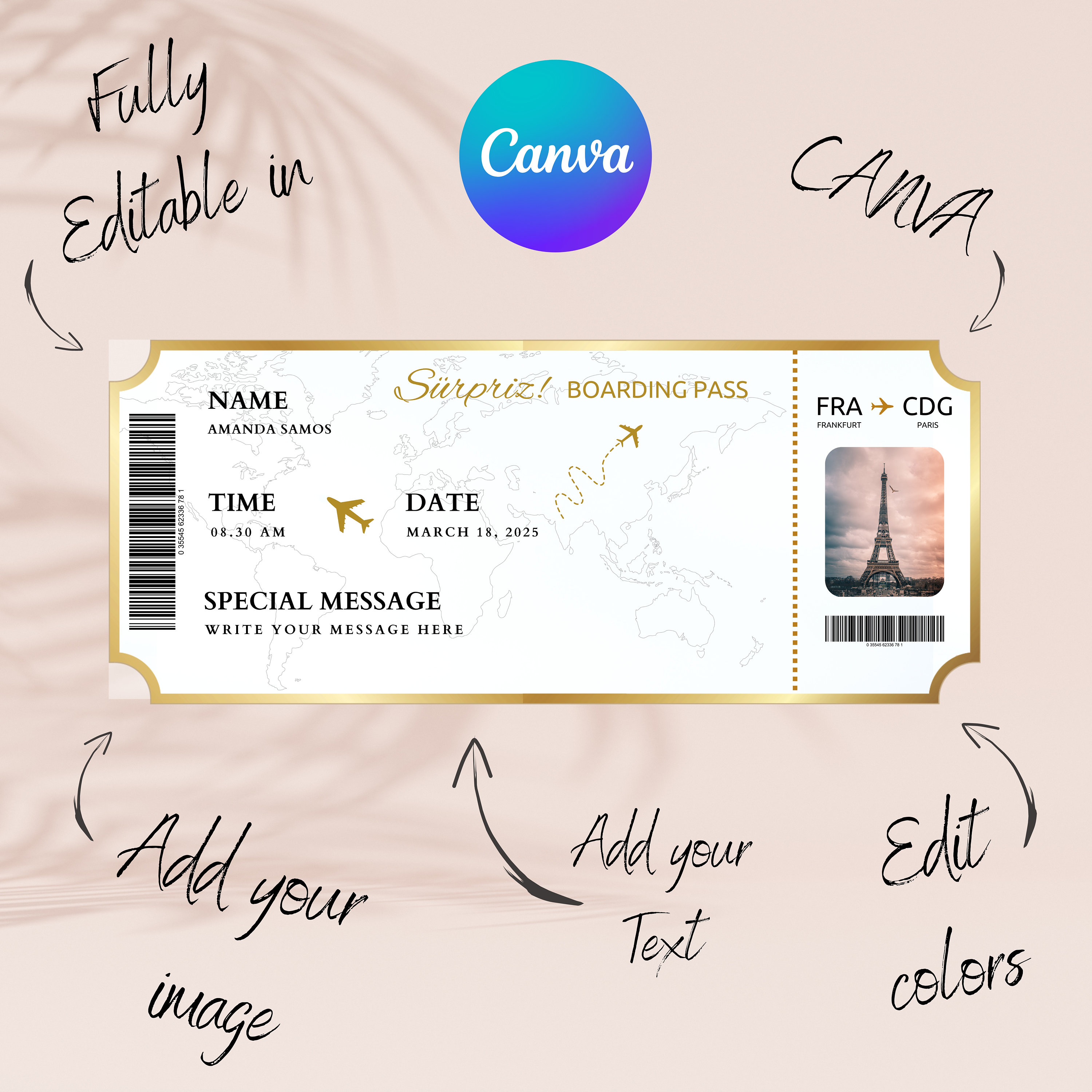 Editable Boarding Pass Template Customizable Plane - Etsy Australia