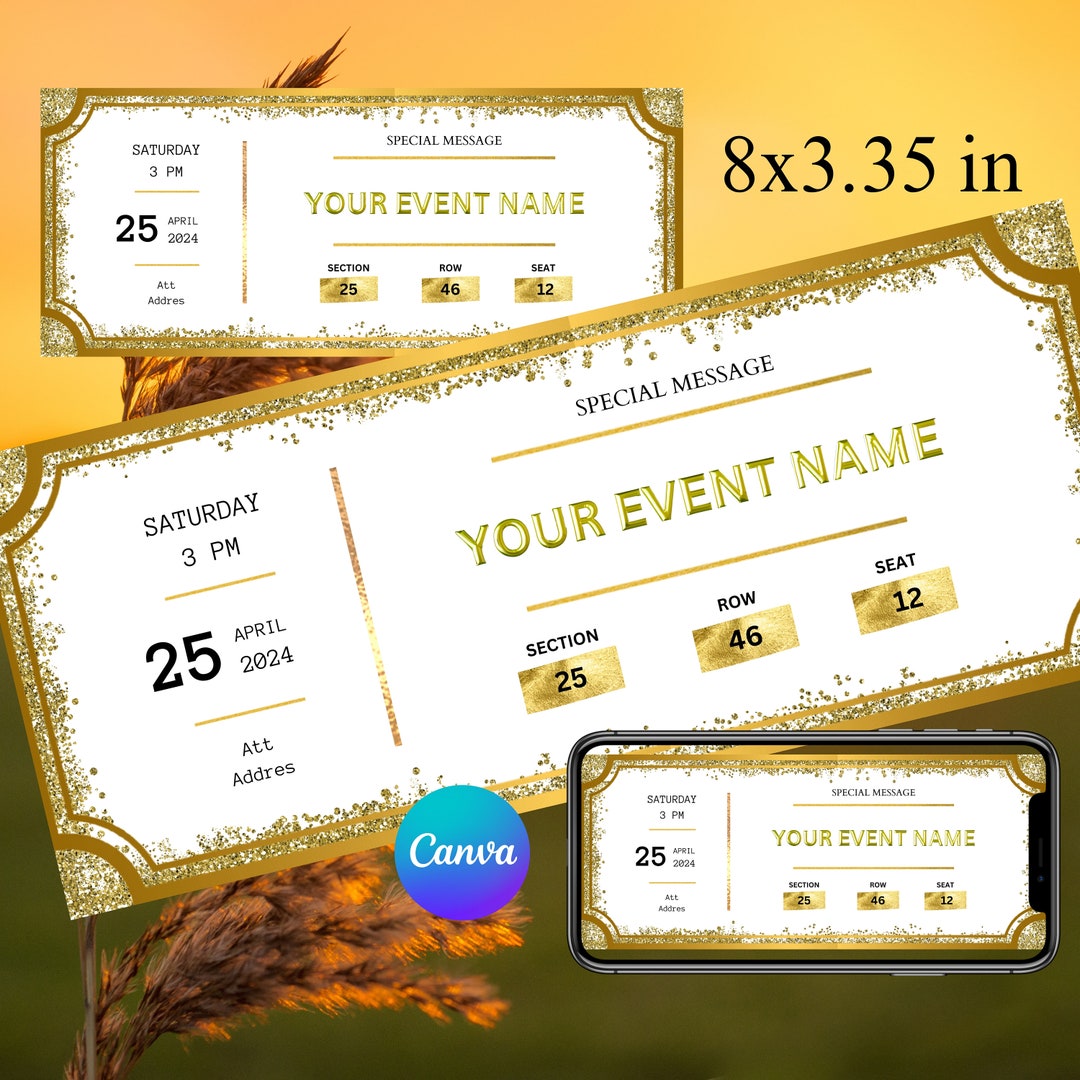 Event Ticket Template, Editable Event Tickets, Birthday Concert Ticket Surprise, Event Golden ...