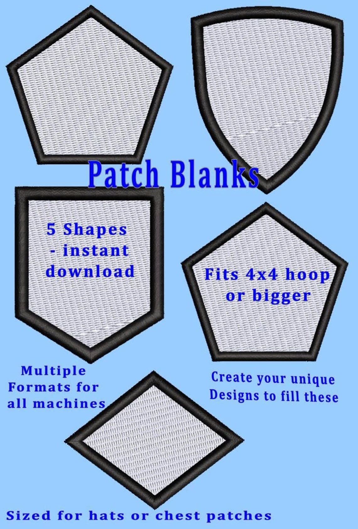 Blank Patch Shapes Embroidery File – 5 Satin Border Designs (digital ...