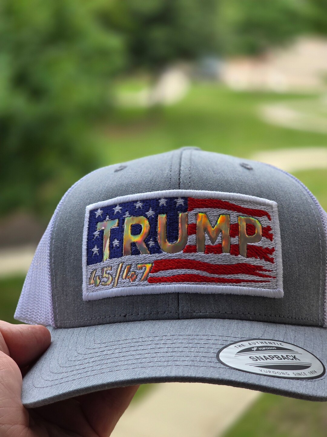 Trump 45 47 Hat With American Flag Design. Letters Are Holographic and ...