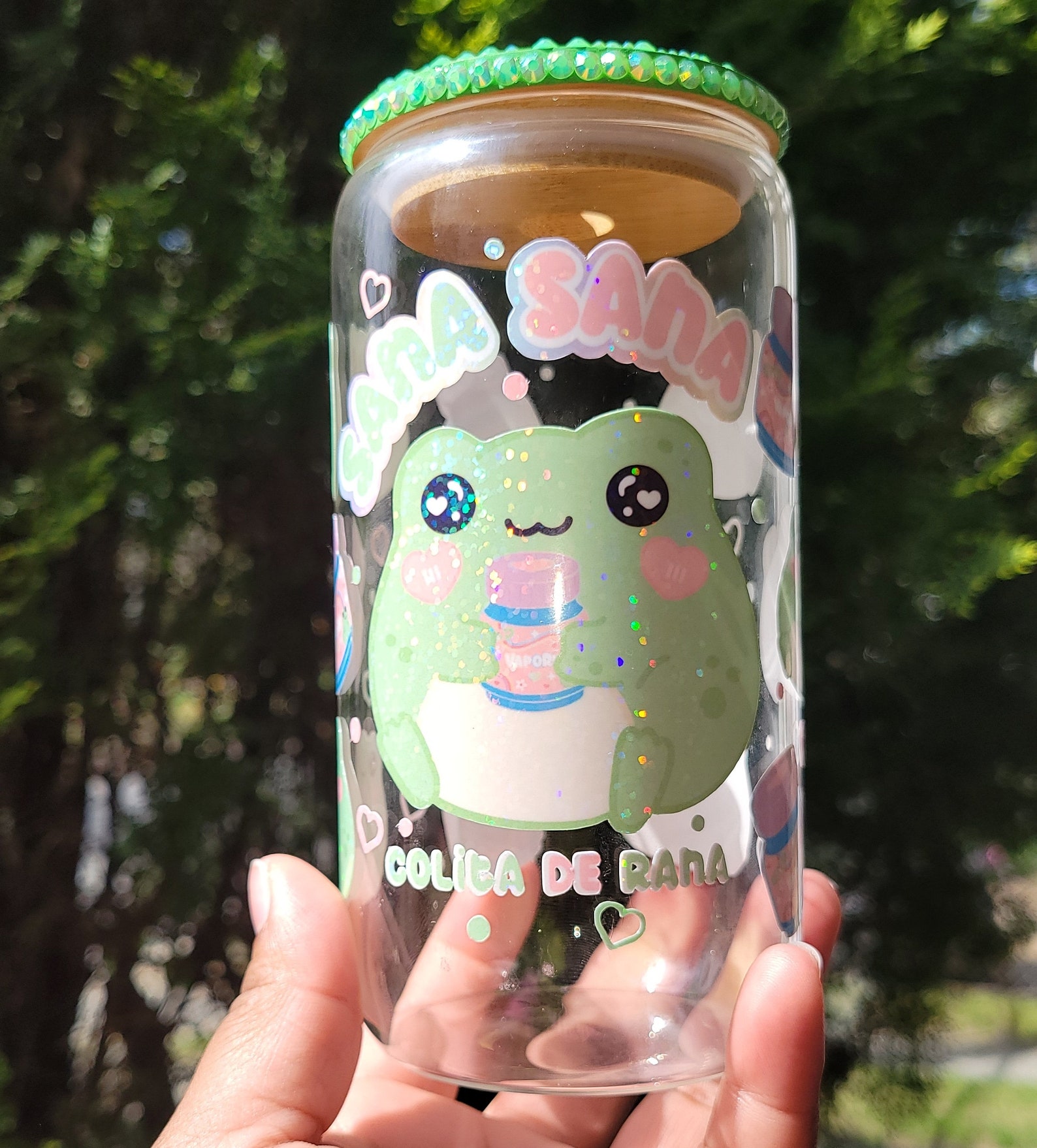 Sana Sana Colita De Rana Soda Can Glass Cup With Rhinestone Lid, Gift ...