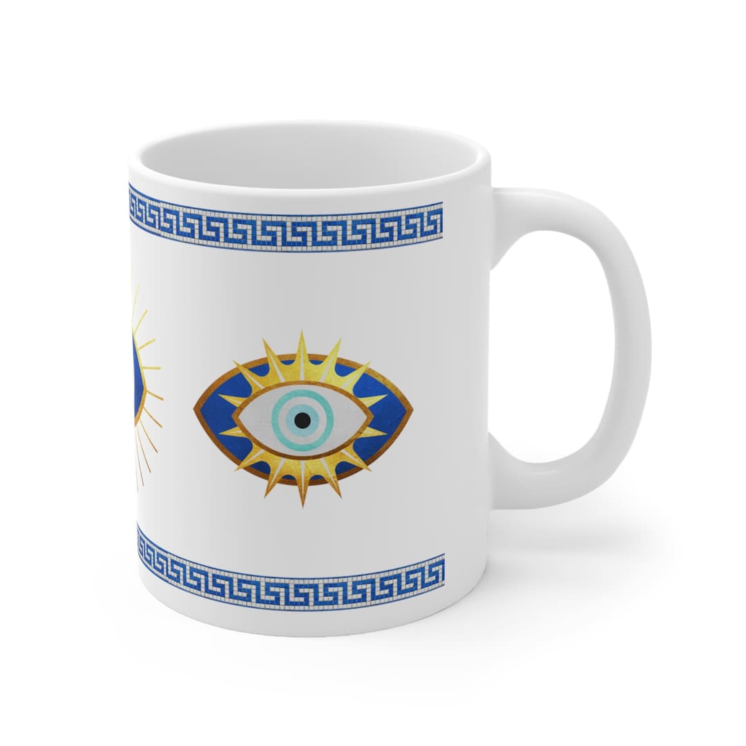 Evil Eye Mug/greek Good Luck Coffee Mug/turkish Evil Eye Spiritual Cup ...