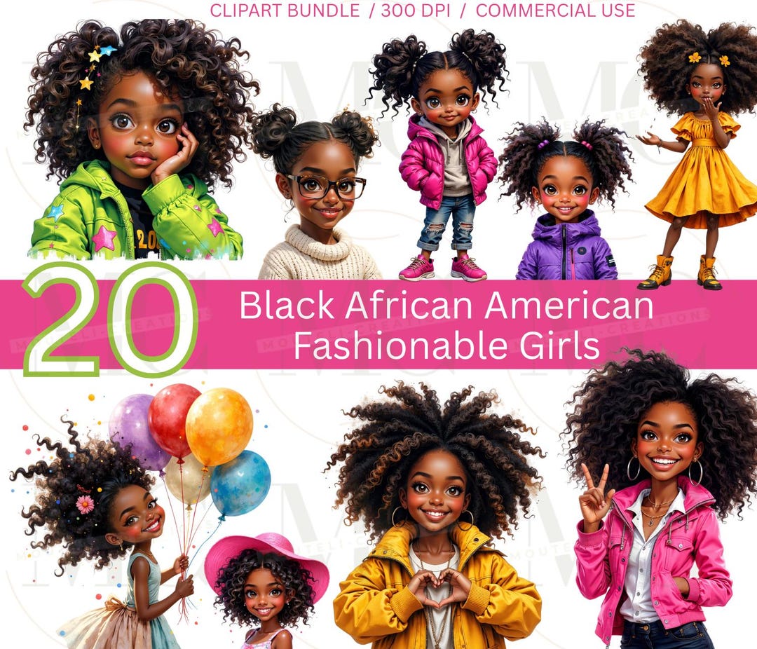 Black Girl PNG Clipart Bundle/african American Girls Png/cute Melanin ...