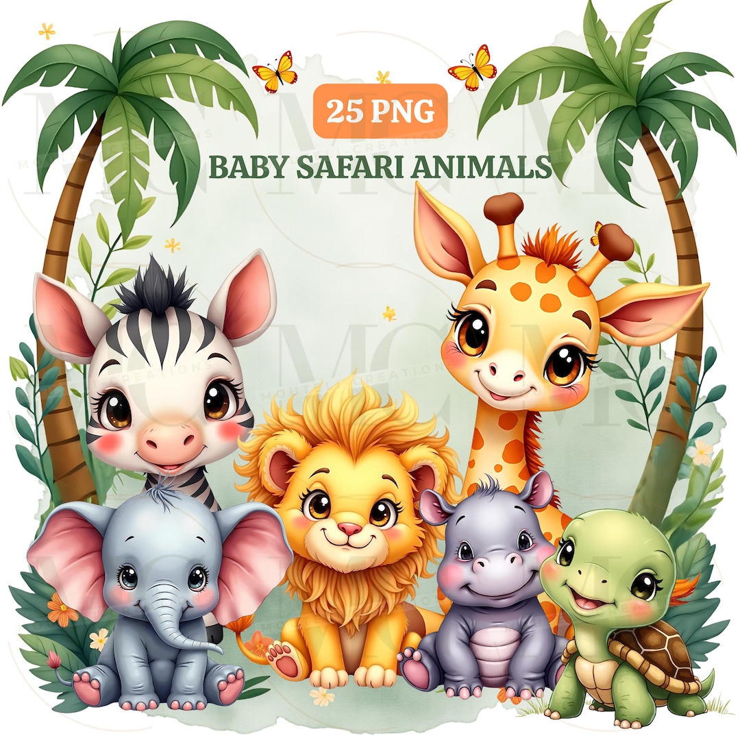 Watercolor Safari Baby Animals Clipart/25 Jungle Animal Png/pastel ...