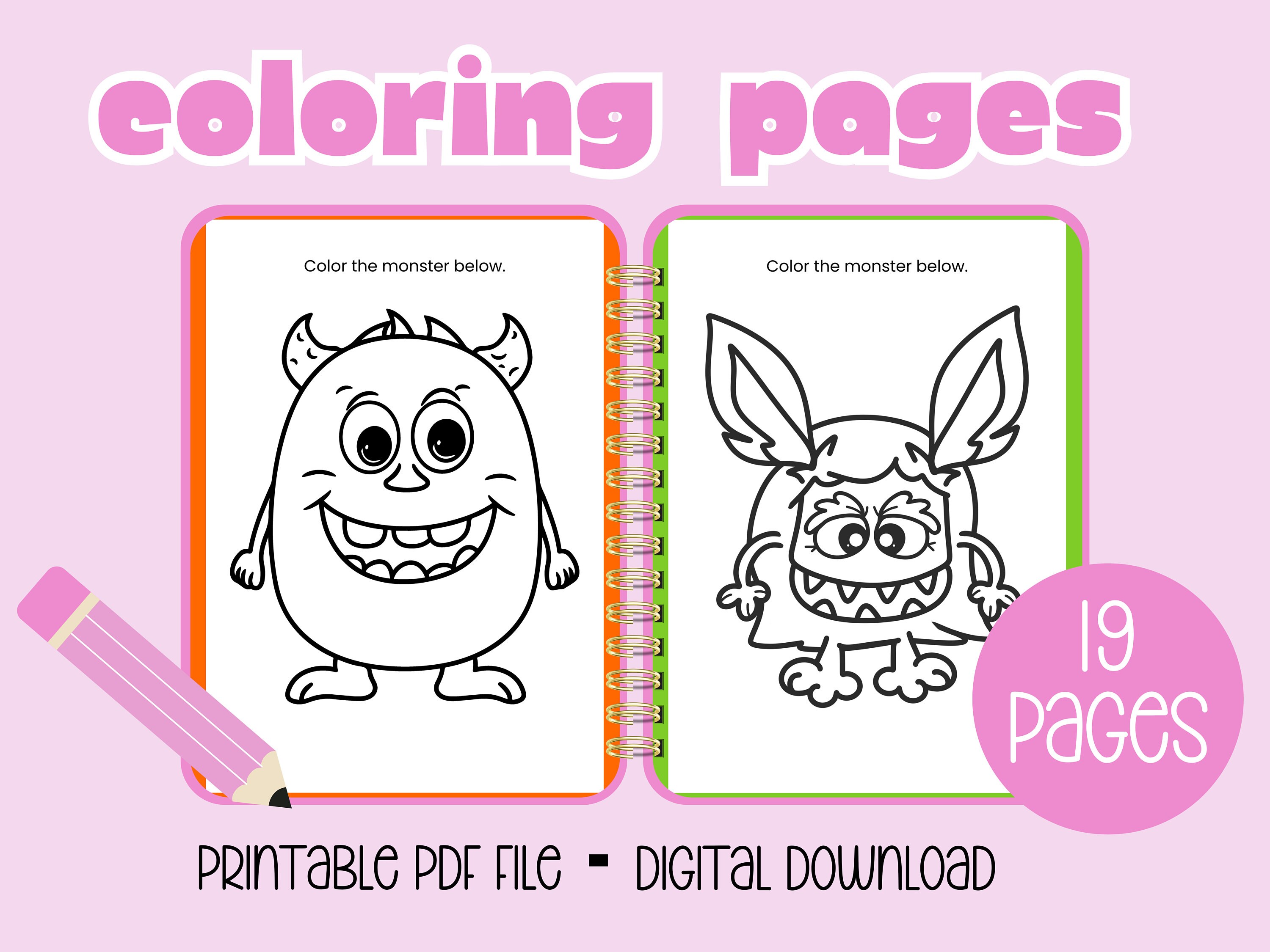 Monsters Coloring Book 19 Printable Coloring Pages Monster Theme ...