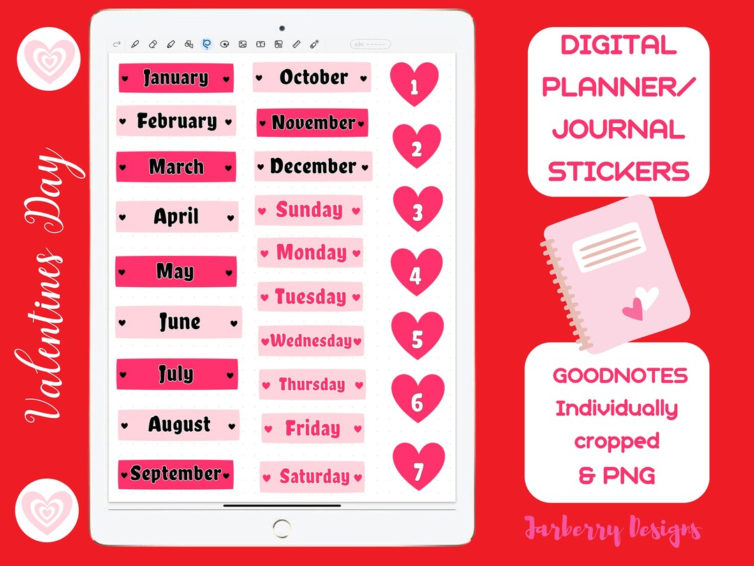 VALENTINES DAY Stickers Goodnotes Png February Png Goodnotes Valentines ...