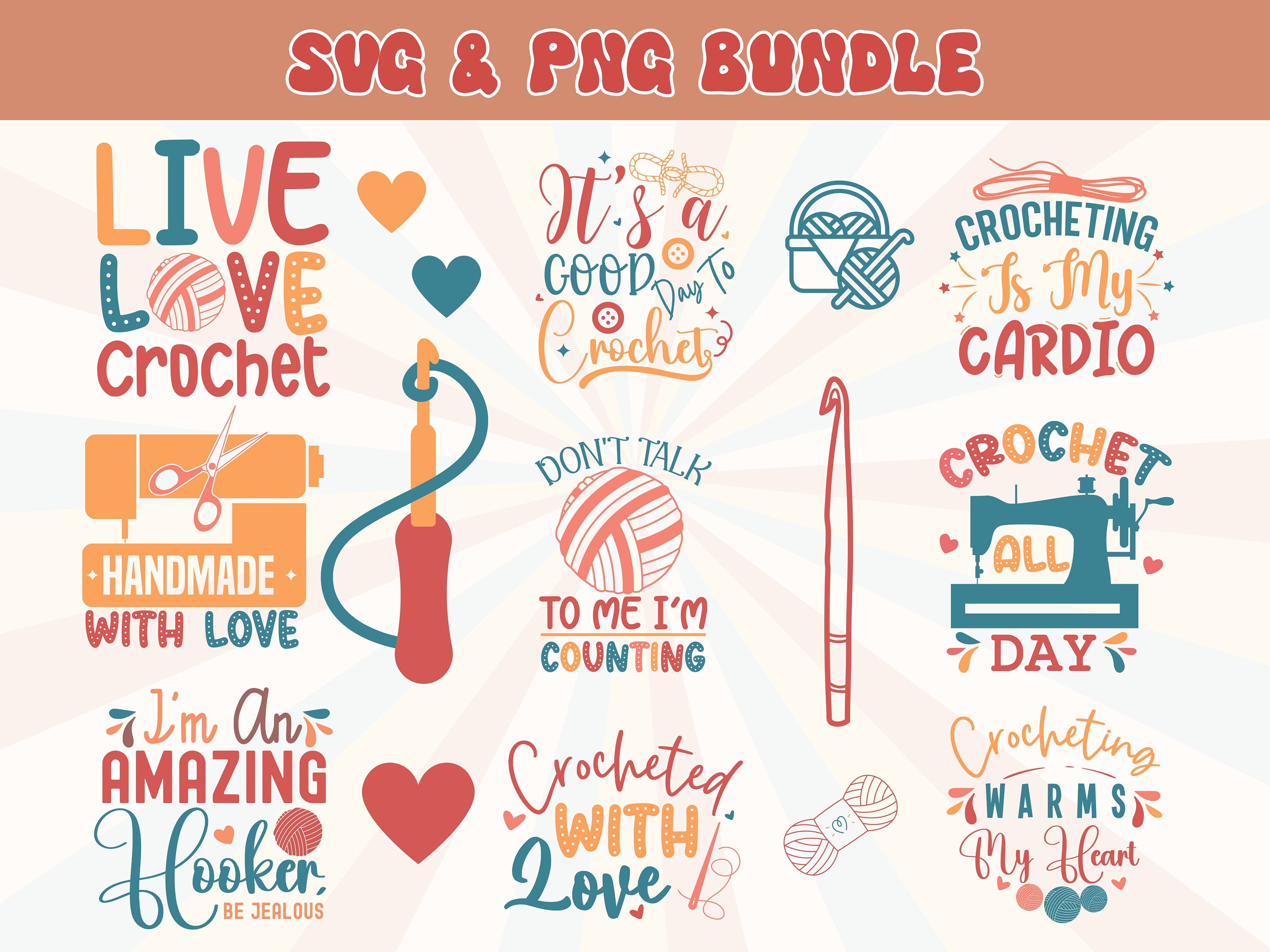 Crochet SVG Bundle, Retro Crochet SVG, Crochet Quotes SVG, Hook Svg ...