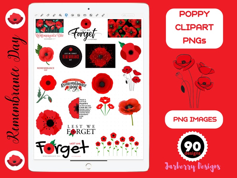 Poppy Flowers CLIPART Png Lest We Forget Png Remembrance Day Bundle ...