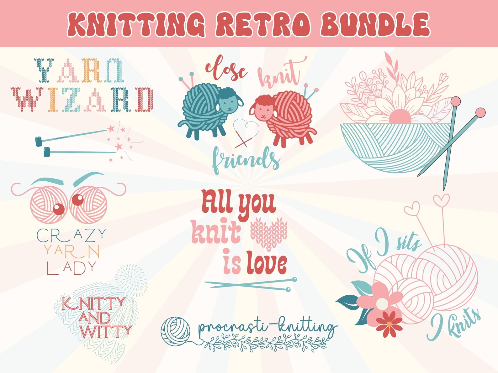 Knitting SVG Bundle, Retro Knit SVG, Knitting Quotes SVG, Hook Svg ...