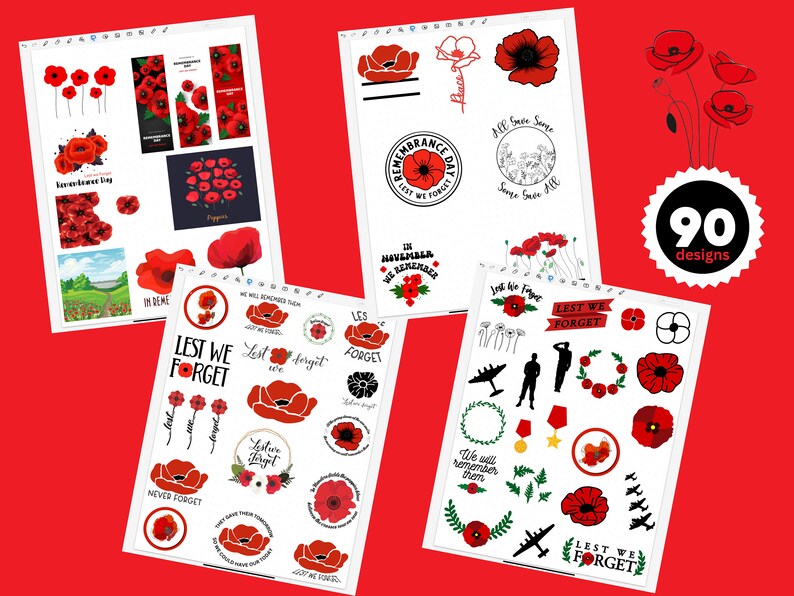 Poppy Flowers CLIPART Png Lest We Forget Png Remembrance Day Bundle ...