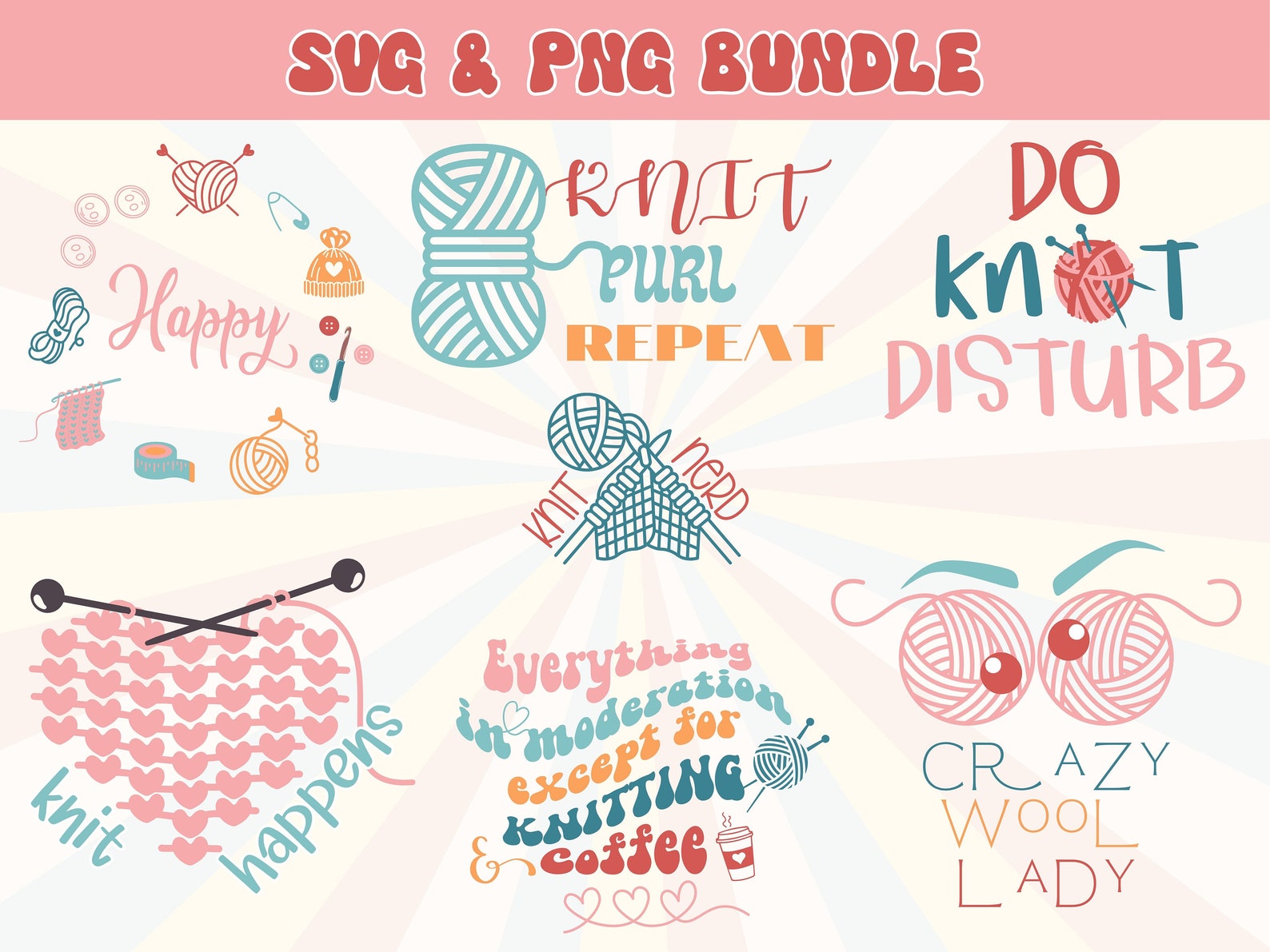 Knitting SVG Bundle, Retro Knit SVG, Knitting Quotes SVG, Hook Svg ...