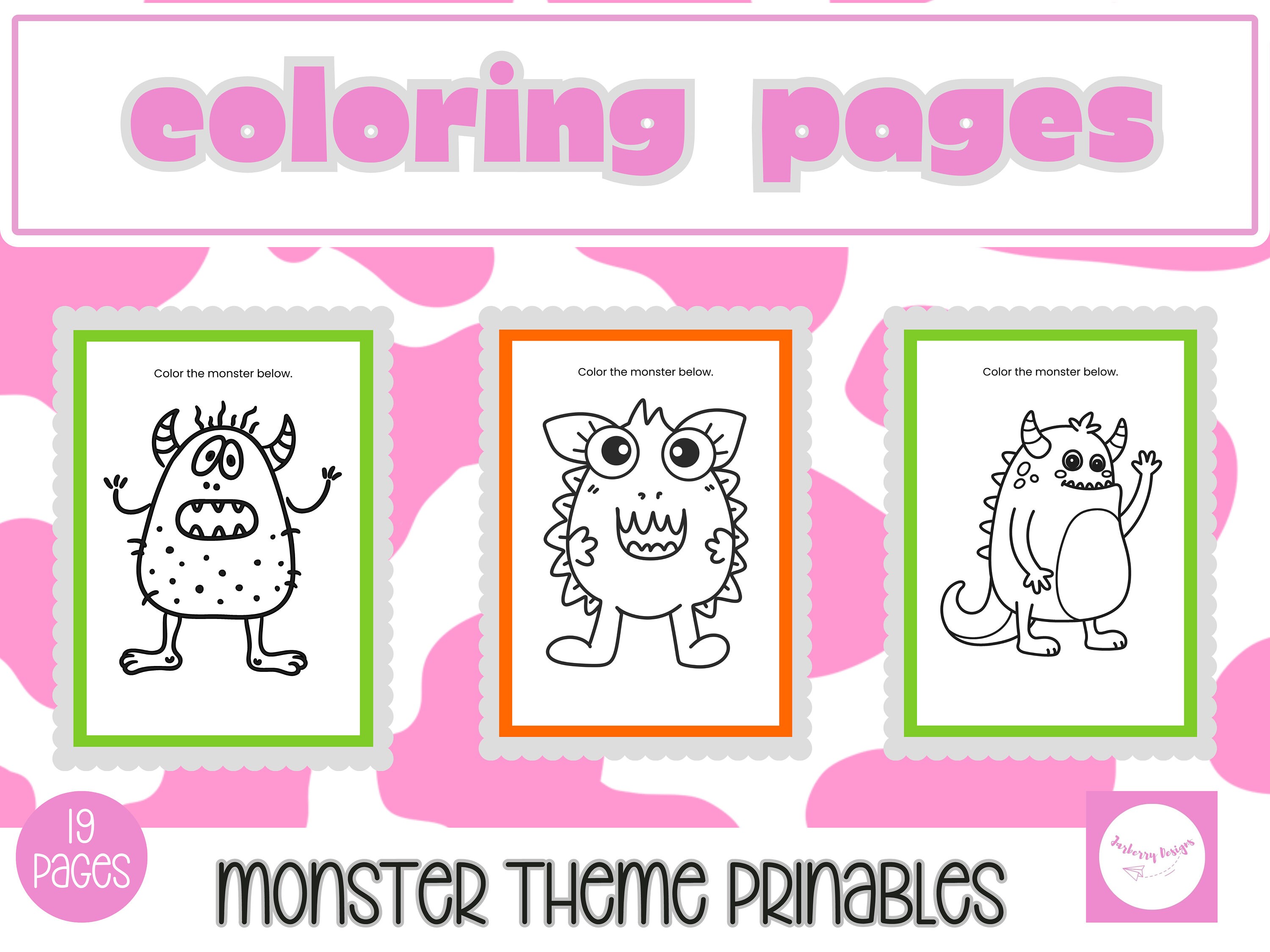 Monsters Coloring Book 19 Printable Coloring Pages Monster Theme ...
