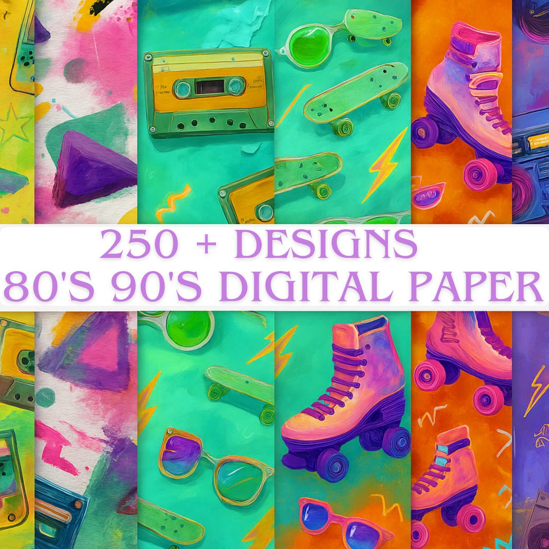 250+ Nineties Nostalgia Digital Paper, Hand Drawn, Eighties, Retro ...