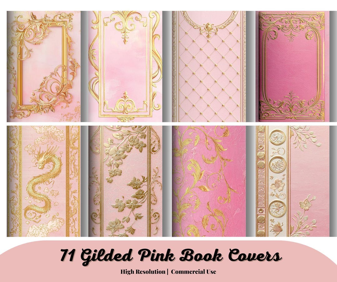 71 Gilded Pink Book Covers, Printable, Decorative, Gilded, Book Covers ...