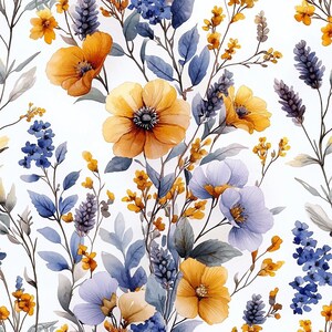 Seamless Watercolor Wildflowers Digital Paper, Spring Floral Seamless ...