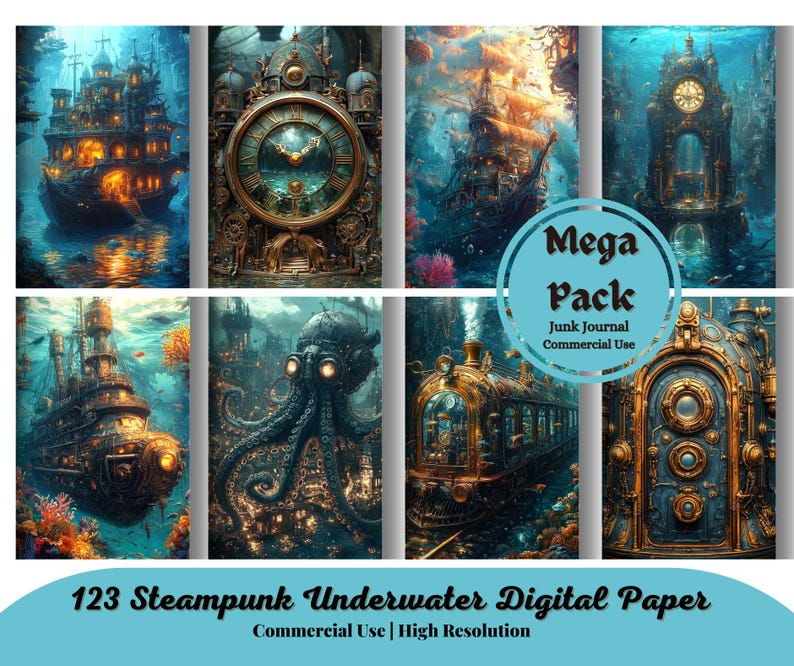Printable Steampunk Underwater Digital Paper, Steampunk Background ...