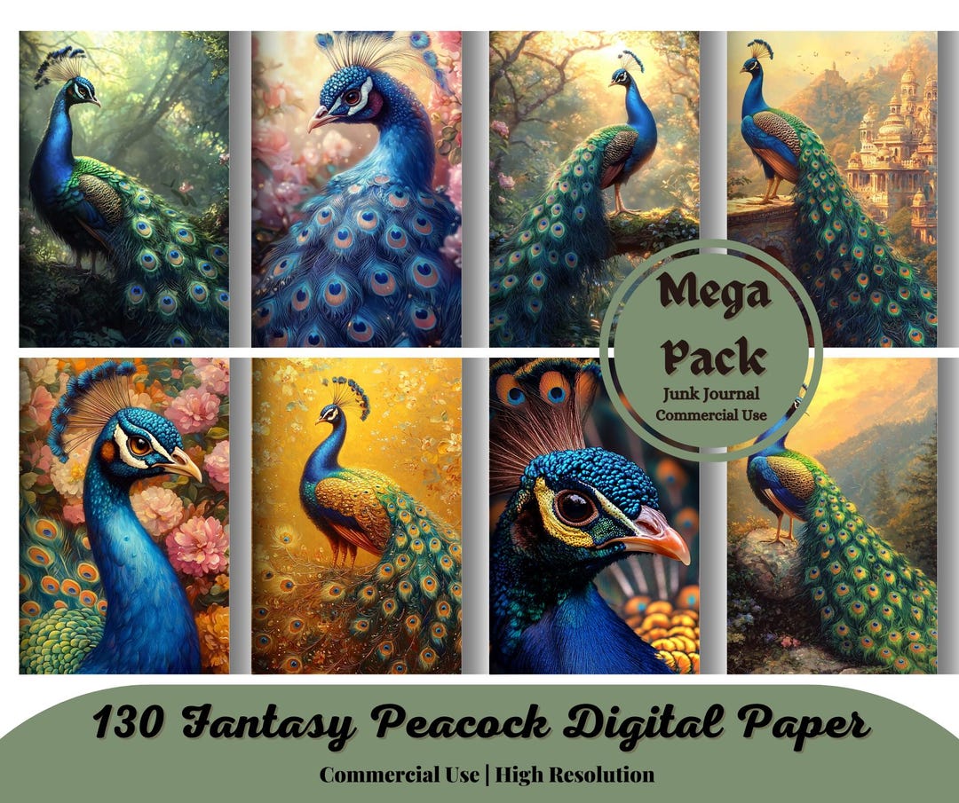 Printable Fantasy Peacock Digital Paper, Peacock Feathers Background ...