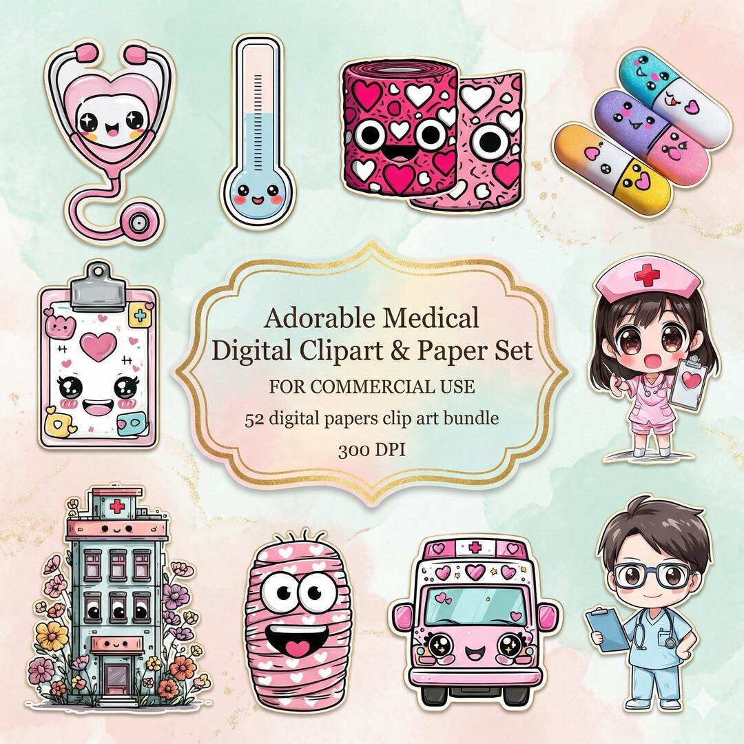 Kawaii Medical Clipart Set | Cute Nurse & Doctor Illustrations ...