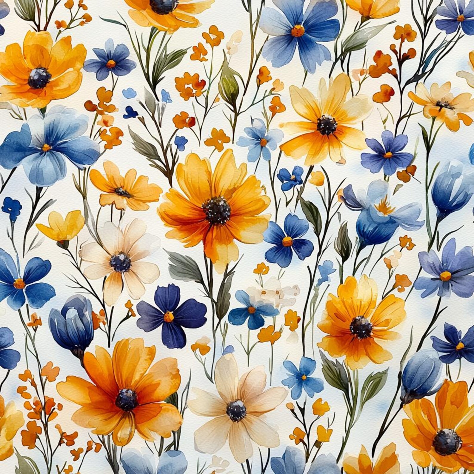 Seamless Watercolor Wildflowers Digital Paper, Spring Floral Seamless ...