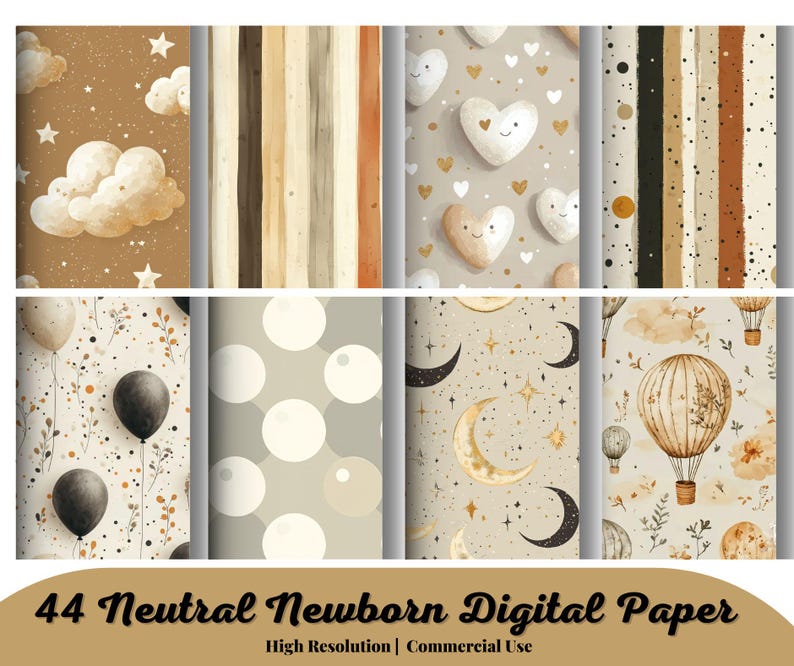 Printable Neutral Newborn Paper Pack, Boho Baby Nursery Ephemera, New ...