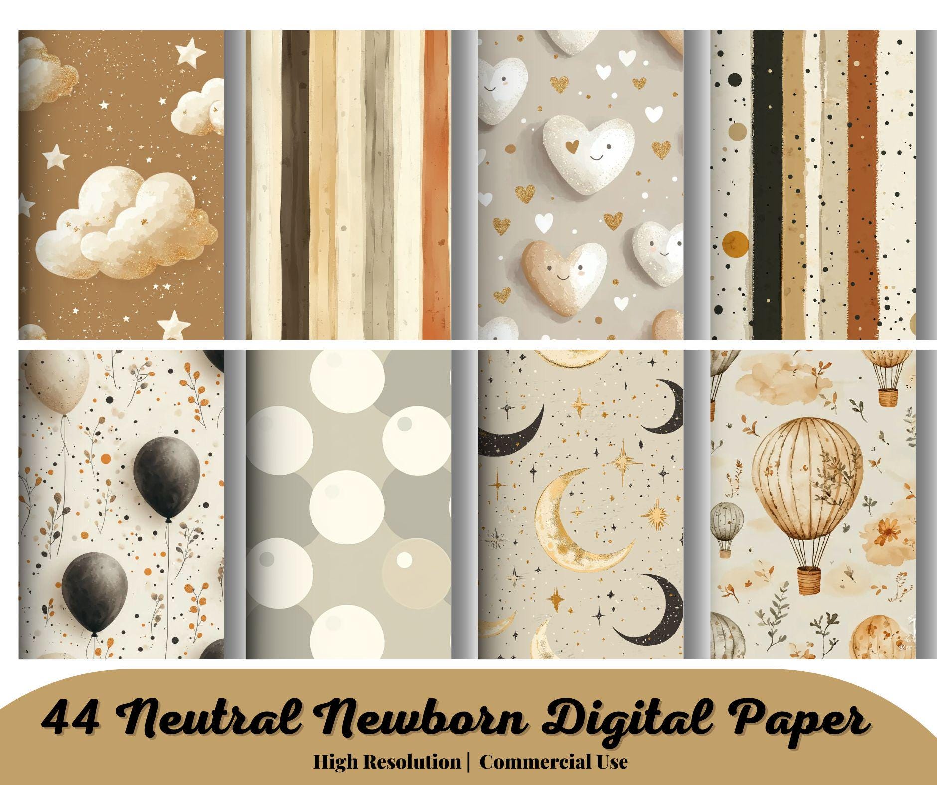 Printable Neutral Newborn Paper Pack, Boho Baby Nursery Ephemera, New ...