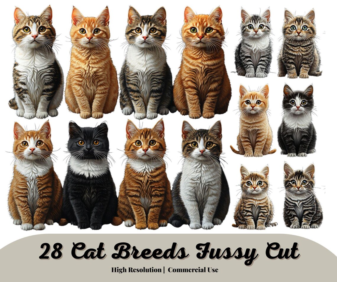 Cat Breeds Fussy Cut Bundle, Cats Clipart, Pet Animals Clipart ...