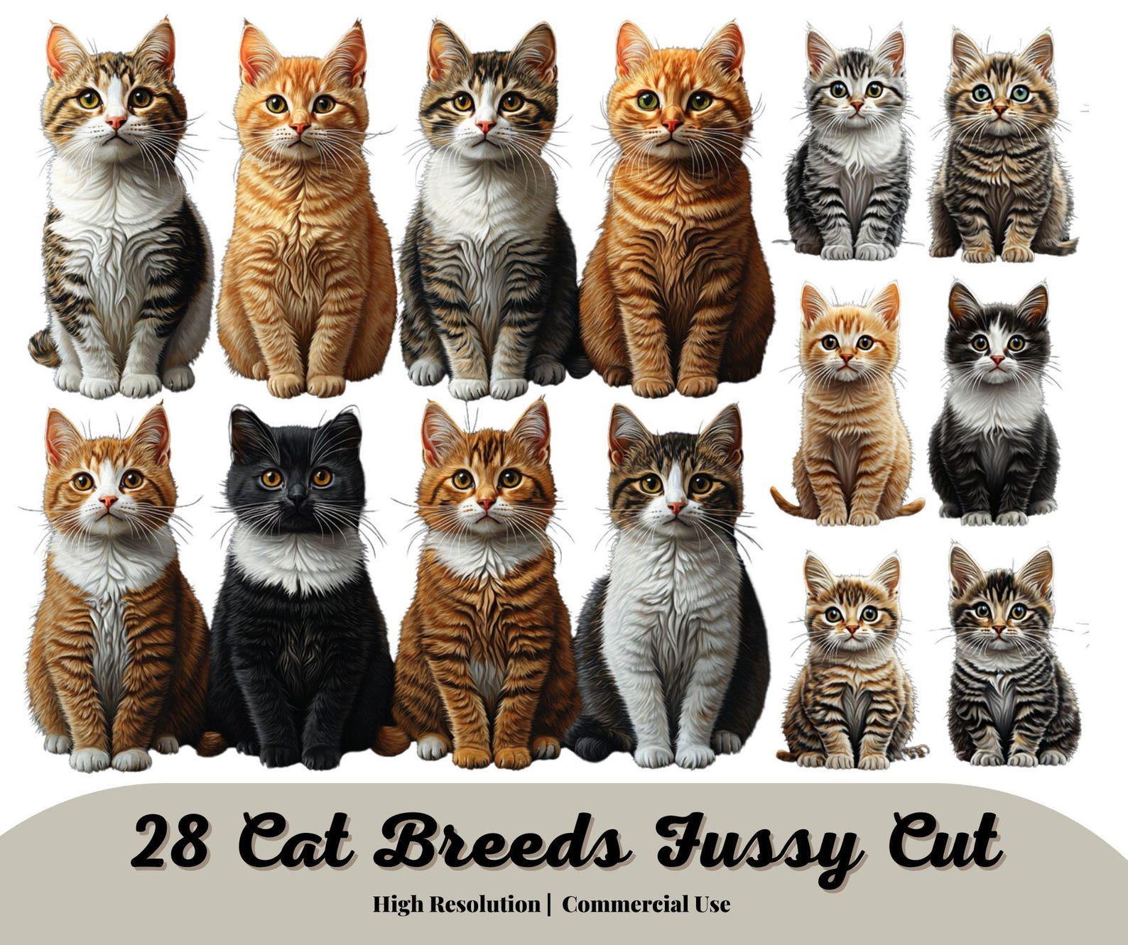 Cat Breeds Fussy Cut Bundle, Cats Clipart, Pet Animals Clipart ...