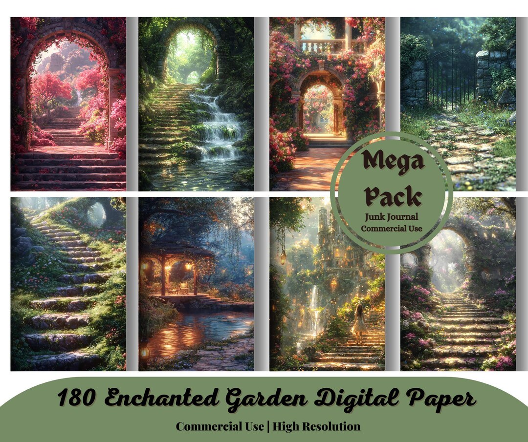Printable Enchanted Garden Digital Paper, Secret Garden Background ...