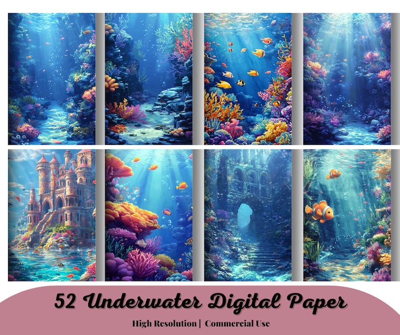 Printable Enchanted Underwater Digital Paper, Under the Sea Background ...