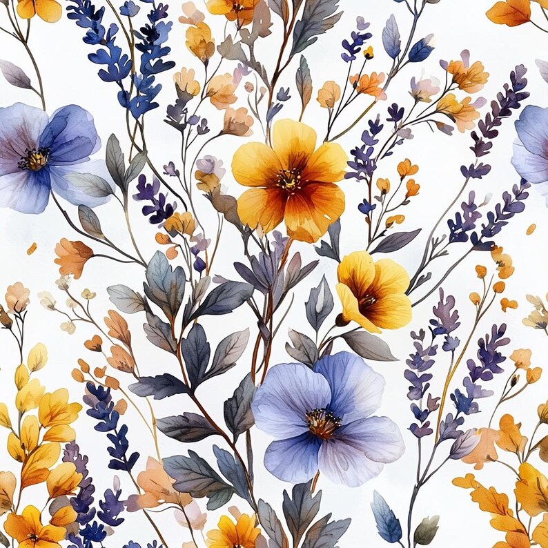 Seamless Watercolor Wildflowers Digital Paper, Spring Floral Seamless ...