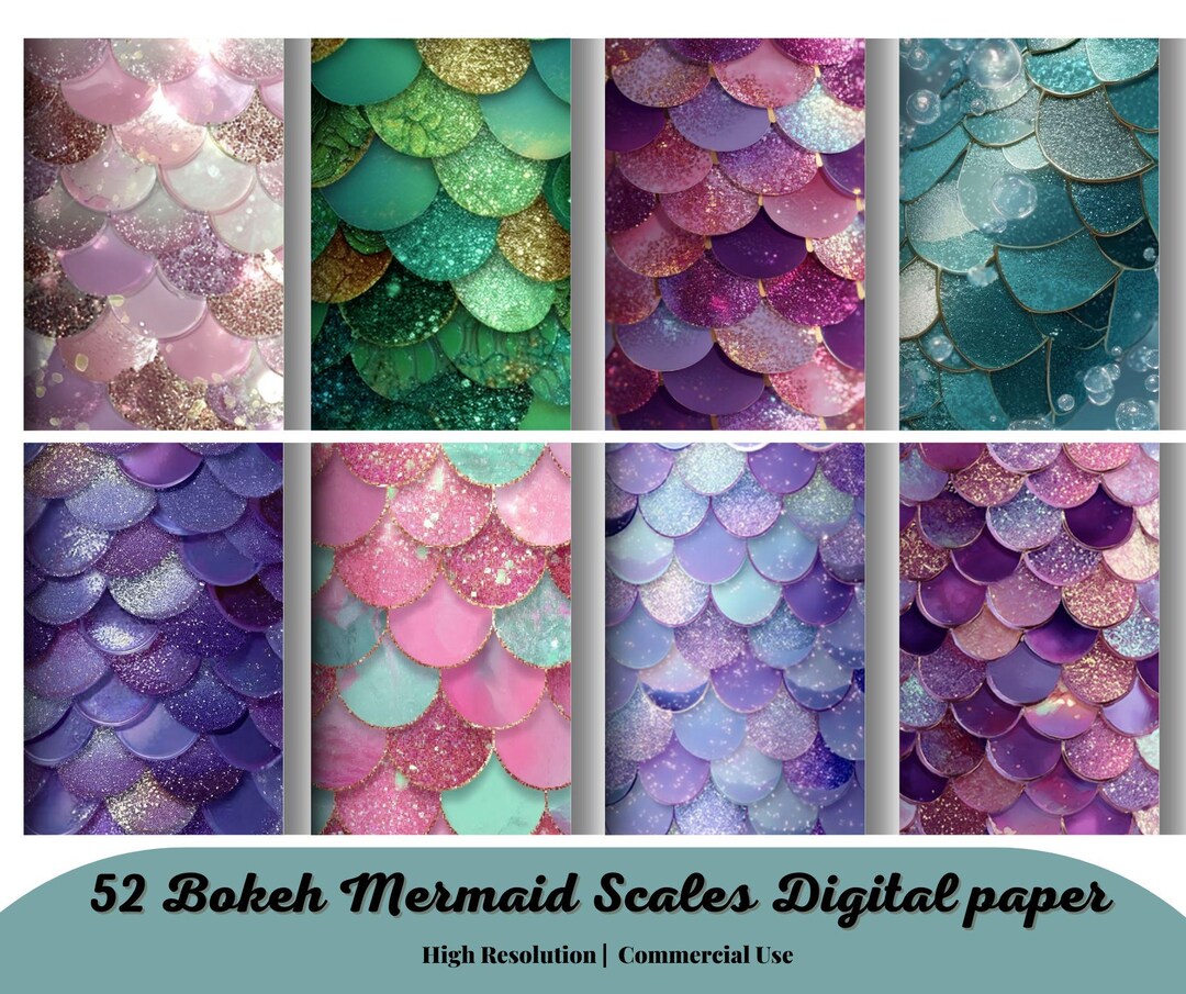 52 Bokeh Mermaid Scales Digital Paper, Mermaid, Tail, Scale, Textures ...