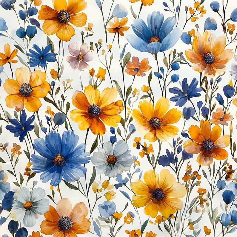 Seamless Watercolor Wildflowers Digital Paper, Spring Floral Seamless ...