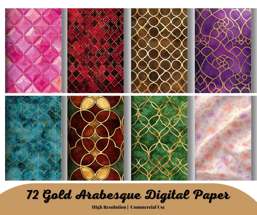 Gold Arabesque Digital Paper, Gold Arabesque Background Patterns ...