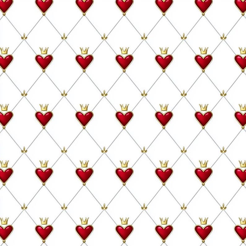 Queen of Hearts Digital Paper, Royal Heart Patterns With Harlequin ...
