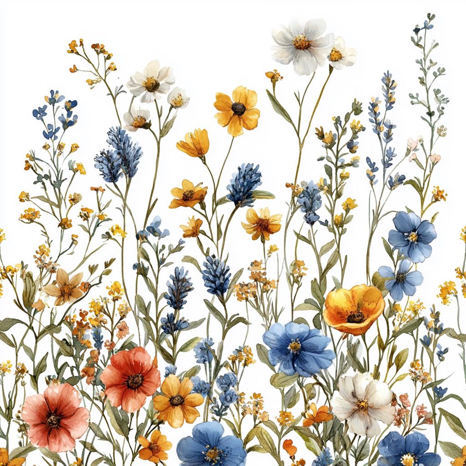 Seamless Watercolor Wildflowers Digital Paper, Spring Floral Seamless ...