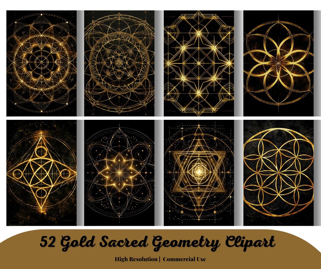 Gold Sacred Geometry Clipart, Universe Geometric Designs in PNG Format With Gold Foil Textures ...