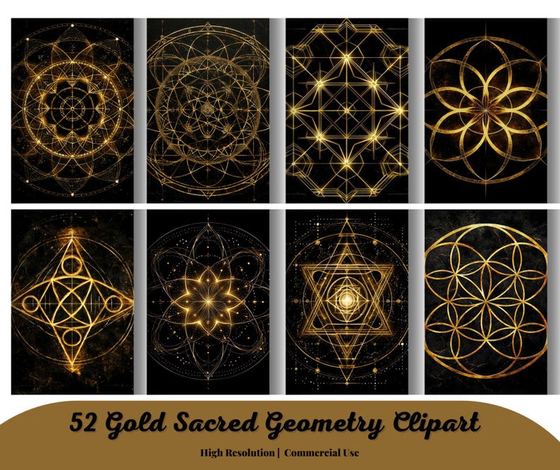 Gold Sacred Geometry Clipart, Universe Geometric Designs in PNG Format ...