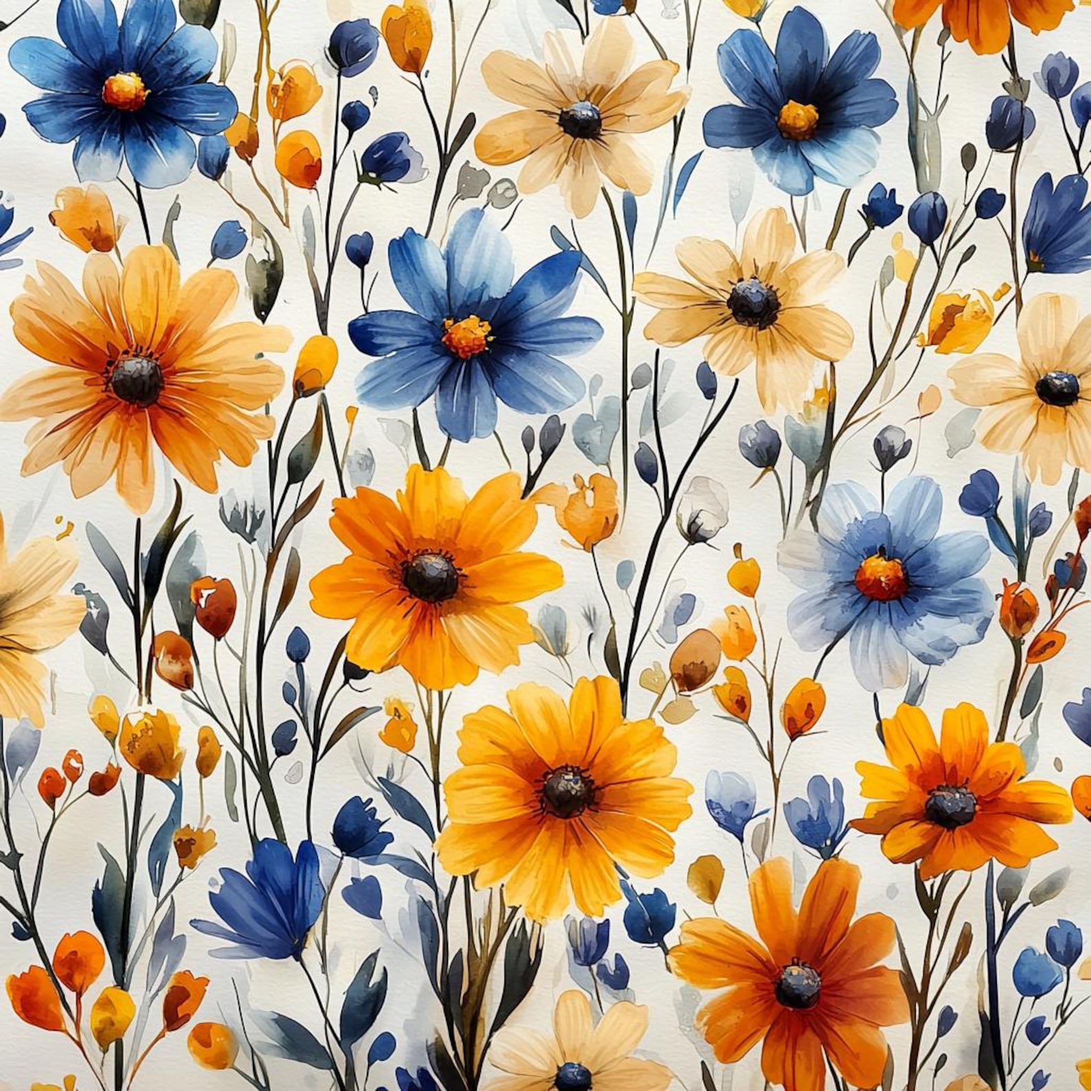 Seamless Watercolor Wildflowers Digital Paper, Spring Floral Seamless ...