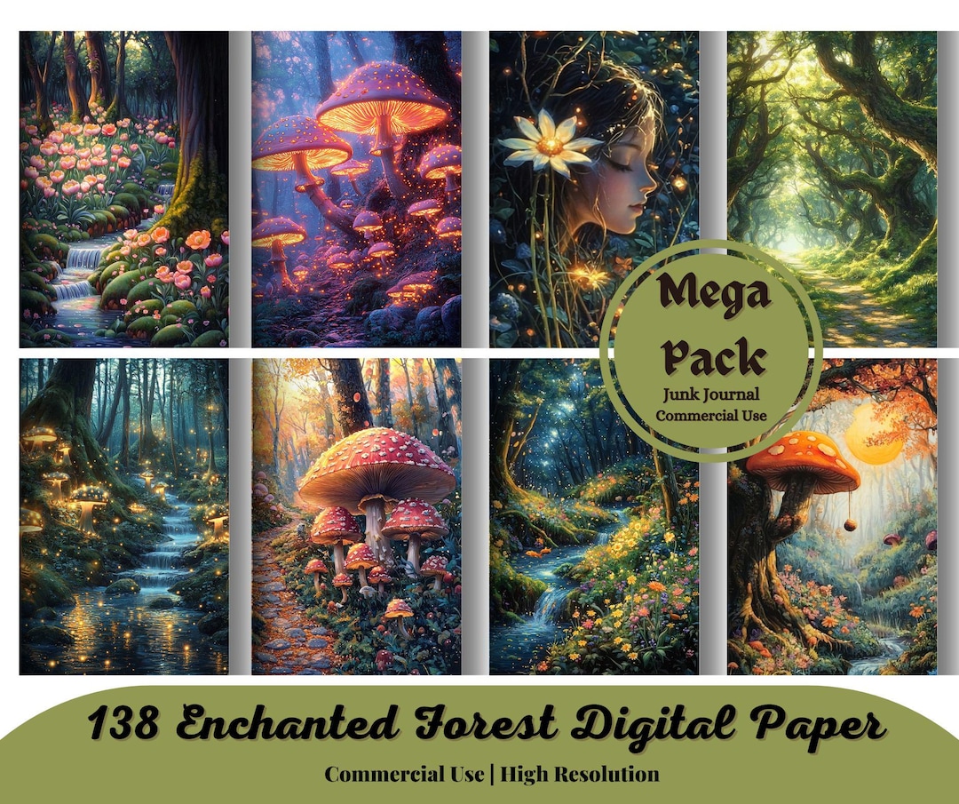 Printable Fantasy Enchanted Forest Digital Paper, Magical Mystery ...