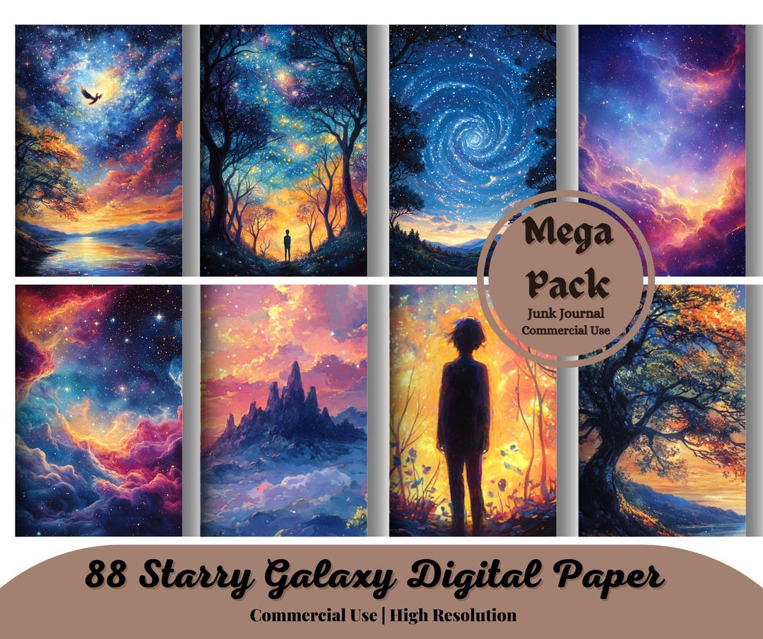 Printable Starry Galaxy Digital Paper, Starry Night Sky Background ...