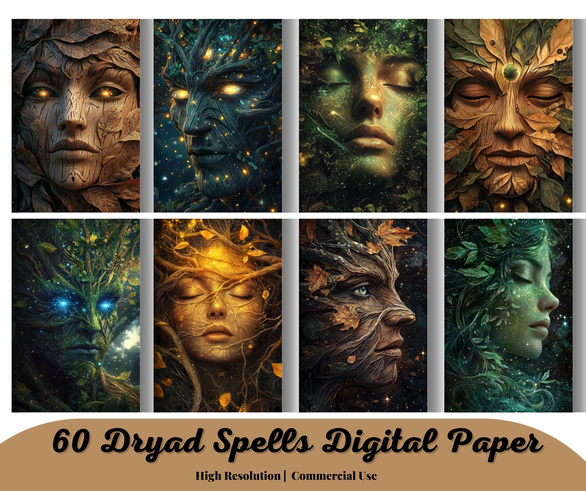 Dryad Spells Digital Paper, Celestial Greenman Fantasy Floral Grunge ...
