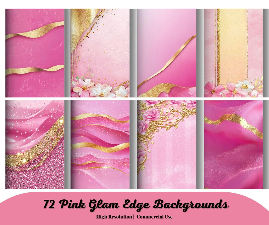 72 Pink Glam Edge Backgrounds - Digital Paper With Metallic Textures ...