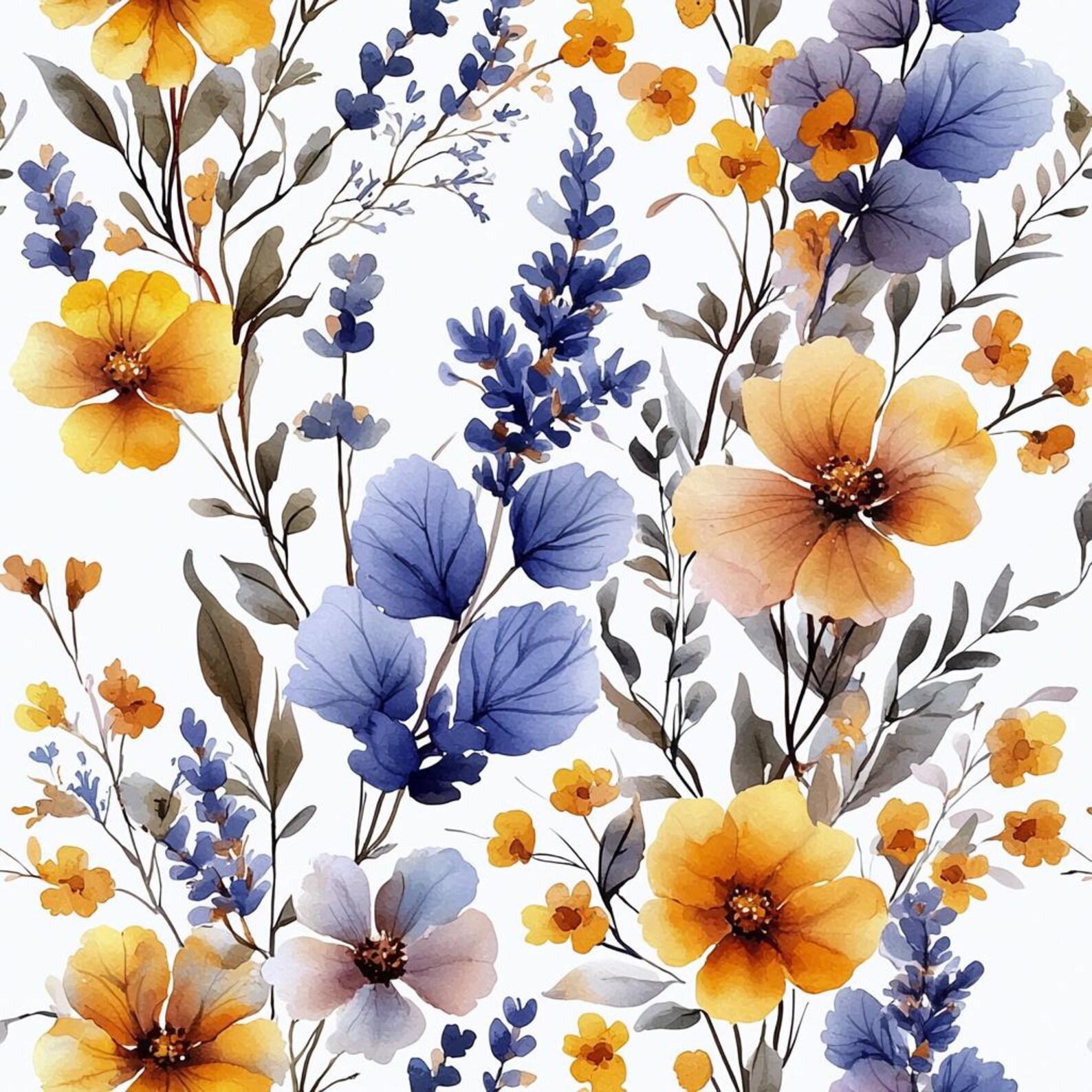 Seamless Watercolor Wildflowers Digital Paper, Spring Floral Seamless ...